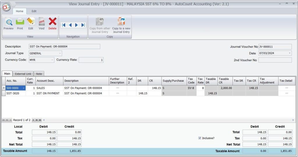 Autocount Service Tax 8% Setup Guide | March 2024