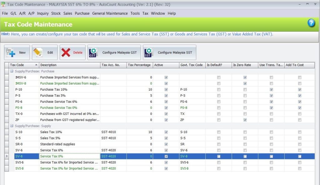 Autocount Service Tax 8% Setup Guide | March 2024