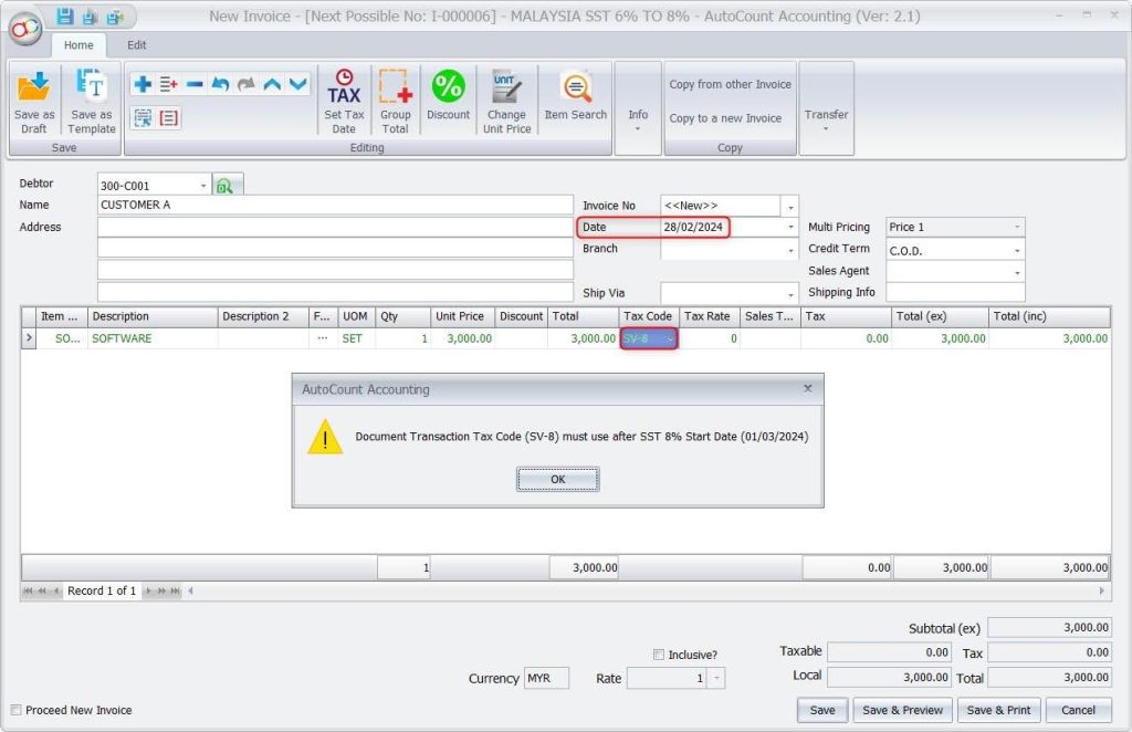 Autocount Service Tax 8% Setup Guide | March 2024